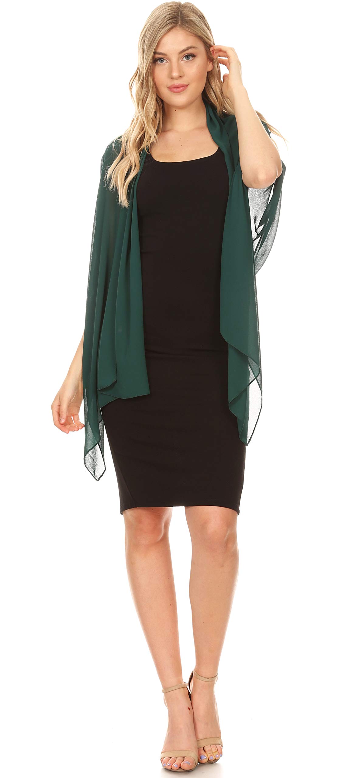 Sakkas 18225 - Jona Women Soft Sheer Chiffon Bridal Wedding Evening Scarf Shawl Wrap Stole - Green - 7029