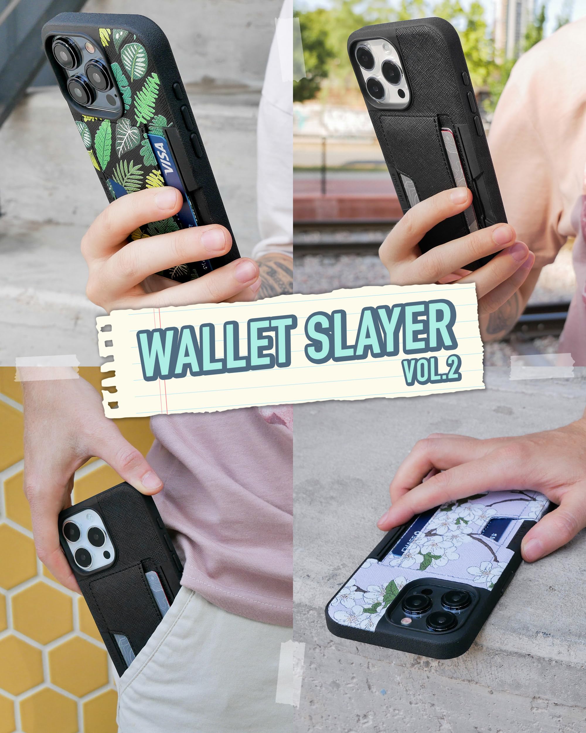 Smartish® iPhone 15 Pro Max Wallet Case - Wallet Slayer Vol. 2 [Slim/Protective] Credit Card Holder w/Kickstand Drop Test Hidden Card Slot Compatible w/Apple iPhone 15 Pro Max - Very Cherry Blossom