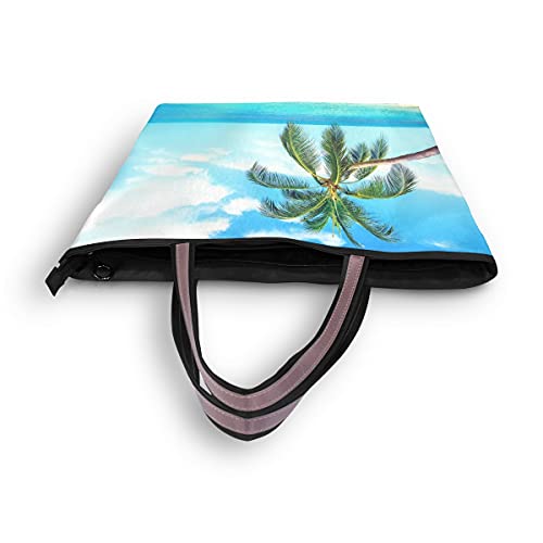 Zipper Tote Bag Lightweight Shoulder Handbag for WomenTropical Beach Palm Summer Long Top Beach Bags for Work Shopping Travel School,L