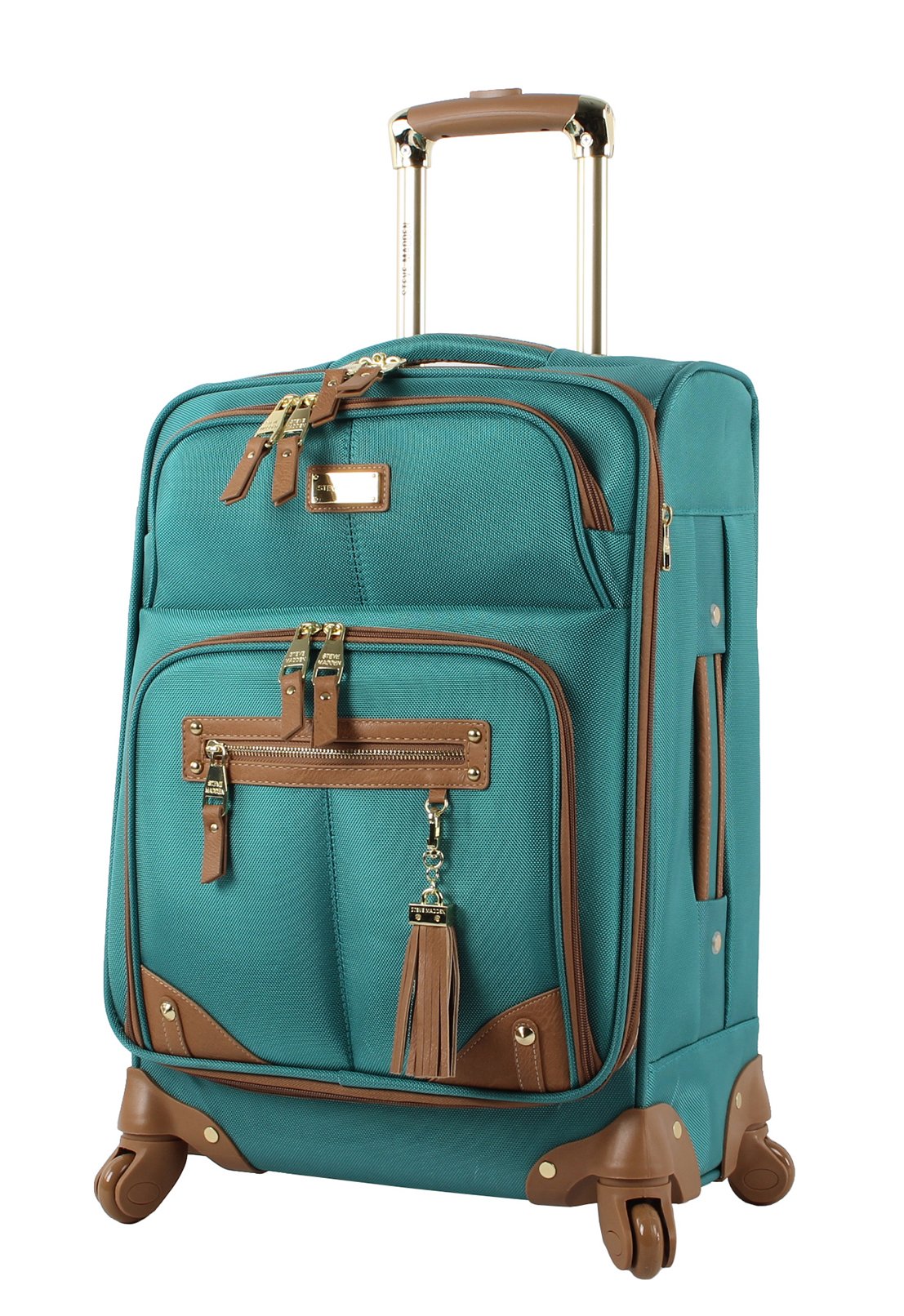 Steve Madden On Luggage Collection - Lightweight Softside Expandable Suitcase for Men & Women - Durable Bag with 4-Rolling Spinner Wheels (Harlo Teal Blue)