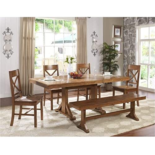 Walker Edison 3 Person Modern Farmhouse Wood Armless Kitchen Table Set Dining Chairs, 60 Inch, Brown