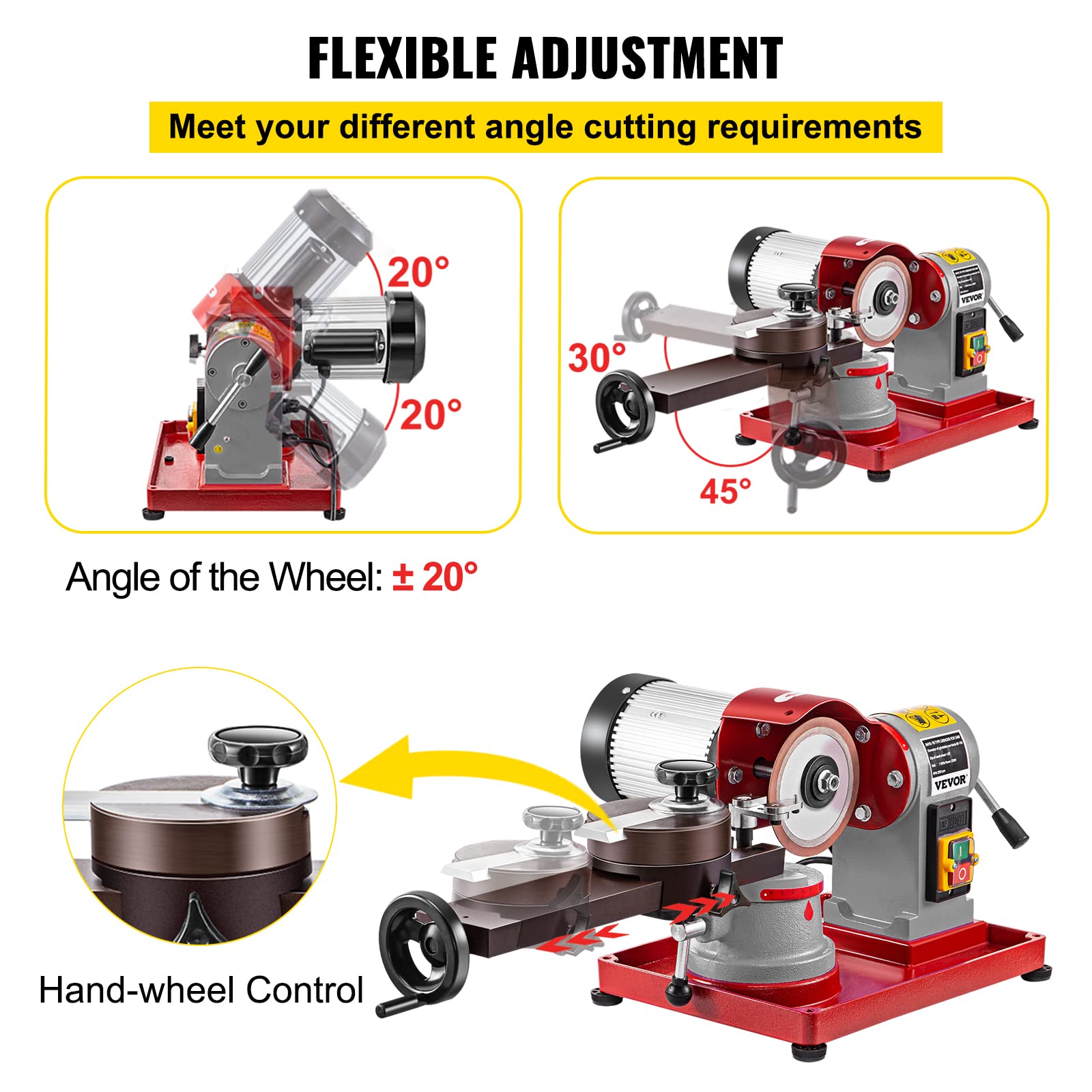 VEVOR Round Circular Saw Blade Grinder Machine 110V 370W Rotary Angle Mill Sharpener 125mm Electric Saw Blade Sharpener Machine for Sharpening Carbide Tipped Saw Blades (W/Water Tank)