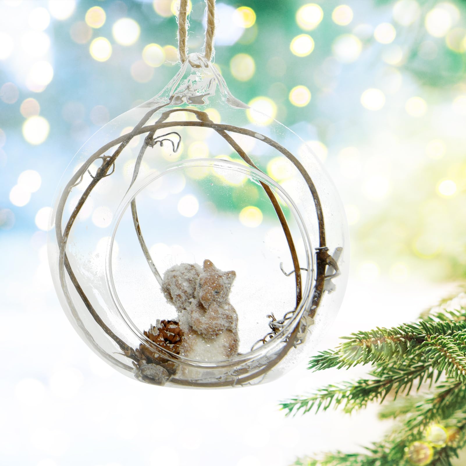 Woodland Animals Ornaments - Glass Ball Terrarium Christmas Tree Decorations, Set of 4