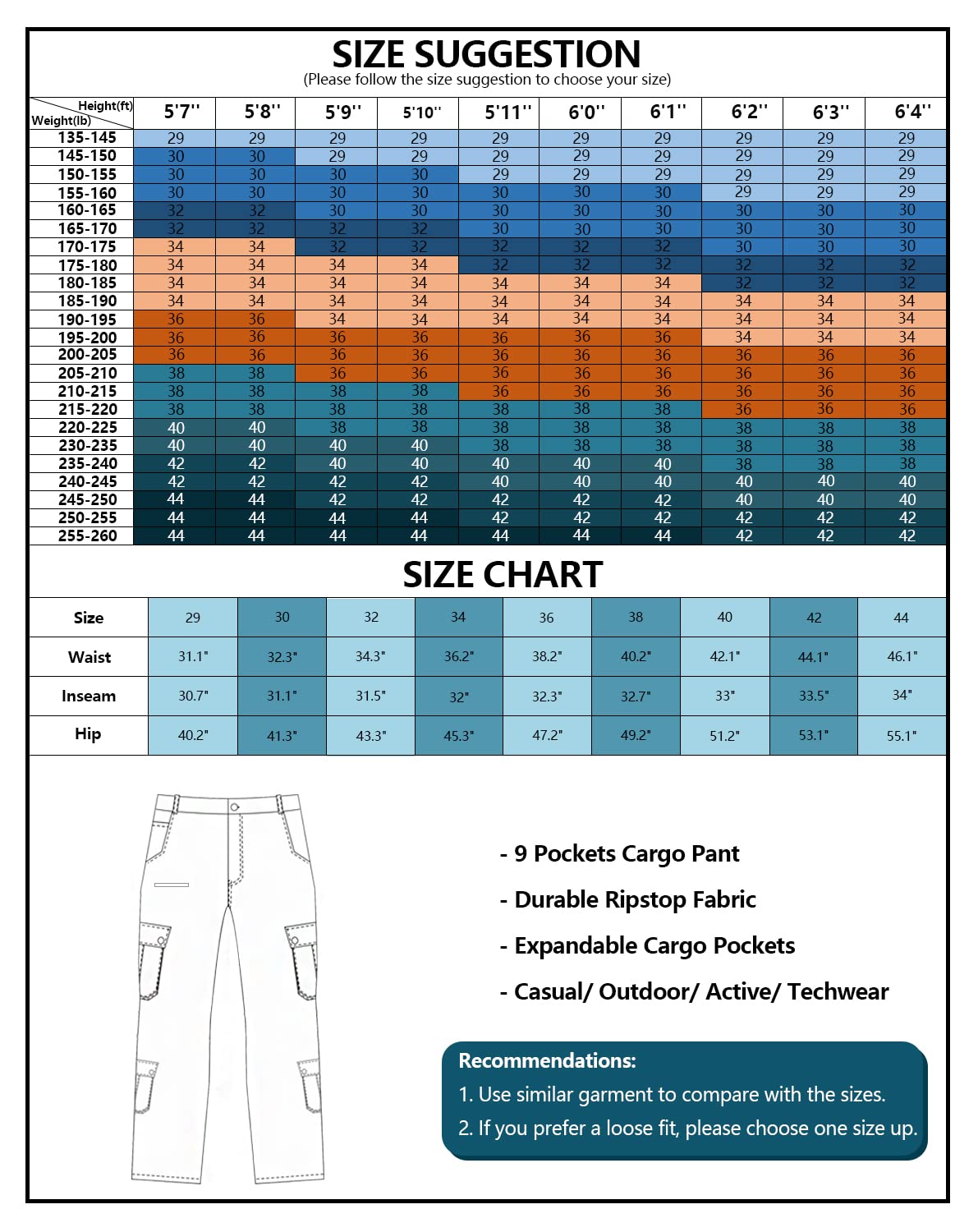 TRGPSG Men's Cargo Pants, Outdoor Tactical Camo Hiking Pants, Multi-Pocket Relaxed Fit Cotton Casual Work Pants 5334 Khaki 36