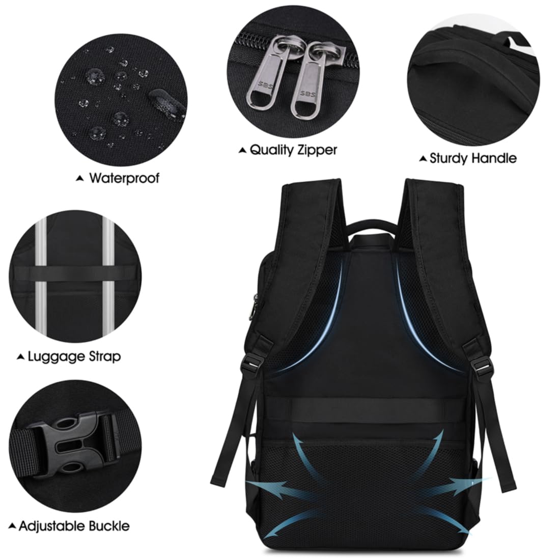 Travel Backpack for Men Women 17 Inch Flight Approved Carry on Backpack Waterproof 40L Laptop Backpack Luggage Daypack Business School Computer Weekender Overnight Backpack with Packing Cubes, Black