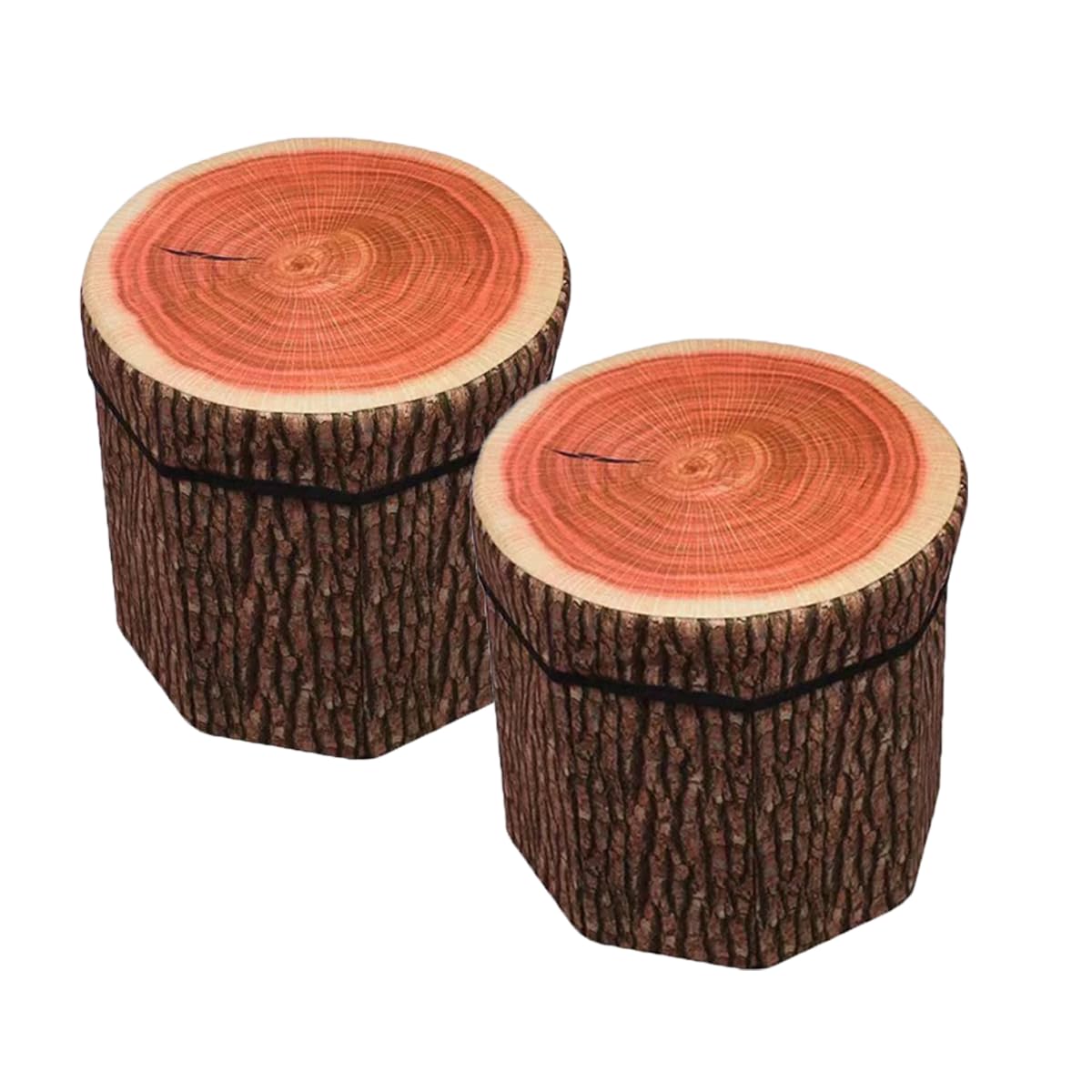 Tree Stump Stool Storage Ottoman 12 x 12 Inch Folding Storage Tree Stump Toy Box Storage with Foam Cushion, Cute Creative Collapsible Storage Seat Chest (2)