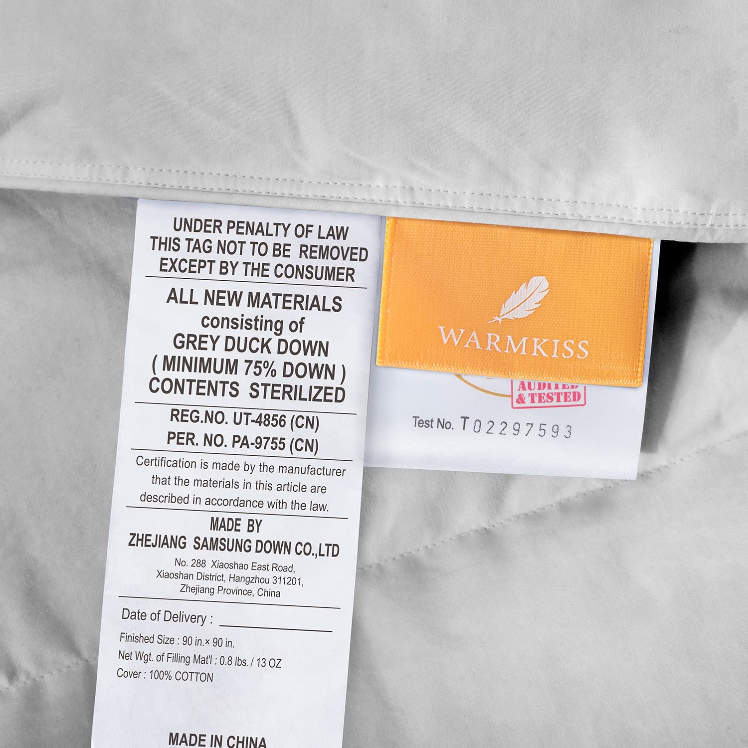 WarmKiss Lightweight Summer Comforter Cooling Down Blanket Queen, 100% Cotton Shell, Hypoallergenic 750 Fill Power 13OZ Soft Breathable Duvet Insert,Machine Washable, Grey