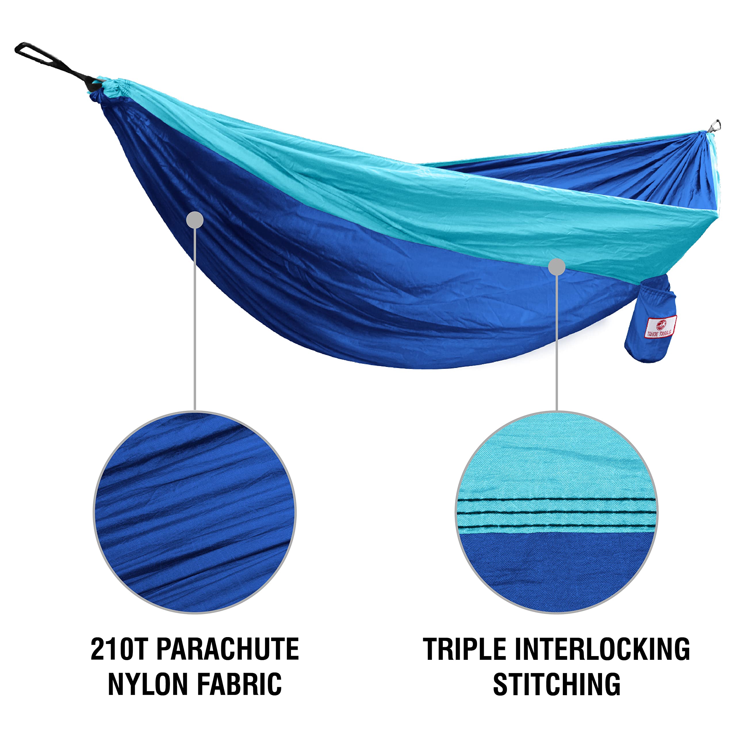Tahoe Trails Double Camping Hammock for 2 People with Tree Straps, Lightweight Portable Nylon Parachute Hammock for Hiking, Traveling, Backpacking and Backyard, Blue & Sky Blue