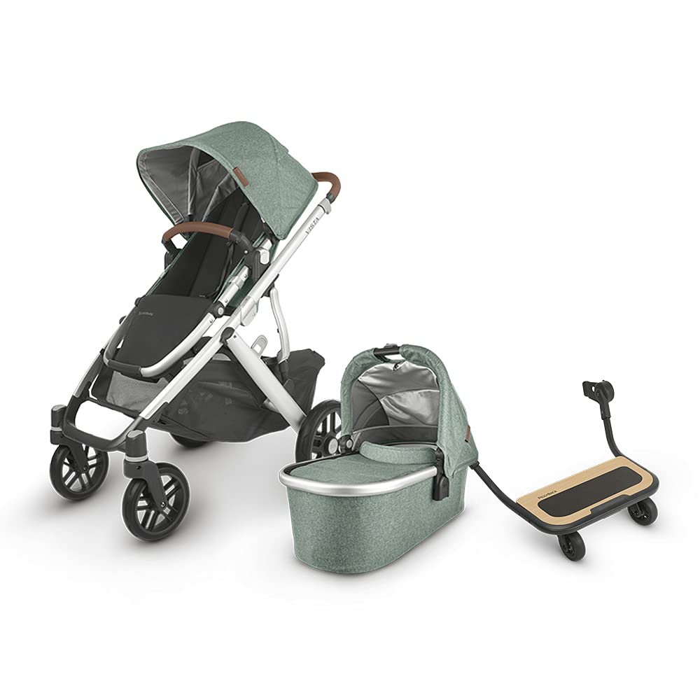 UPPAbaby Vista V2 Stroller - Emmett (Green Melange/Silver/Saddle Leather) + Piggyback for Vista & Vista V2
