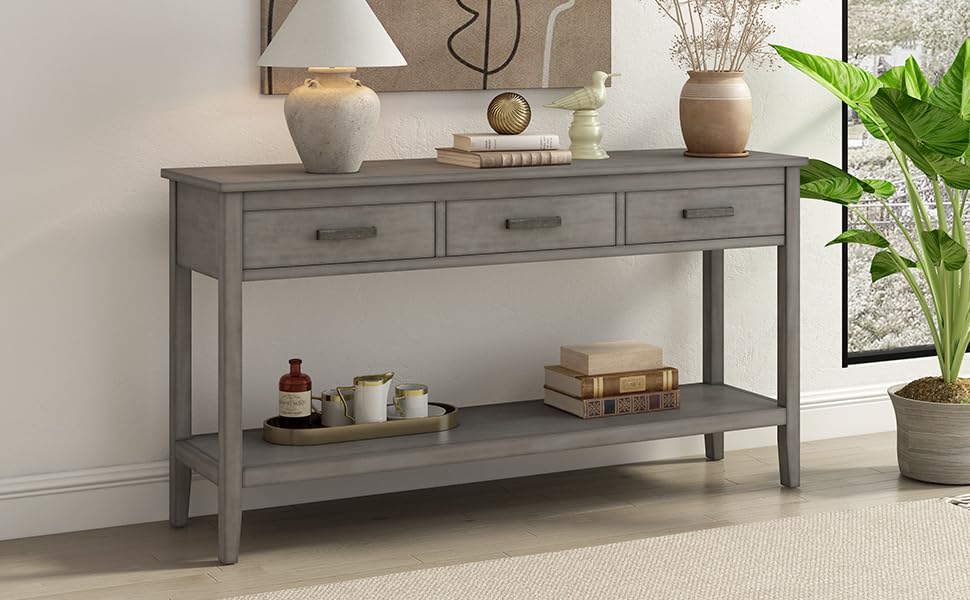 Tidyard 3-Drawer Console Table with 1 Shelf, Entrance Table Sofa and Couch End Table for Entryway, Foyer, Living Room, Bedroom Furniture