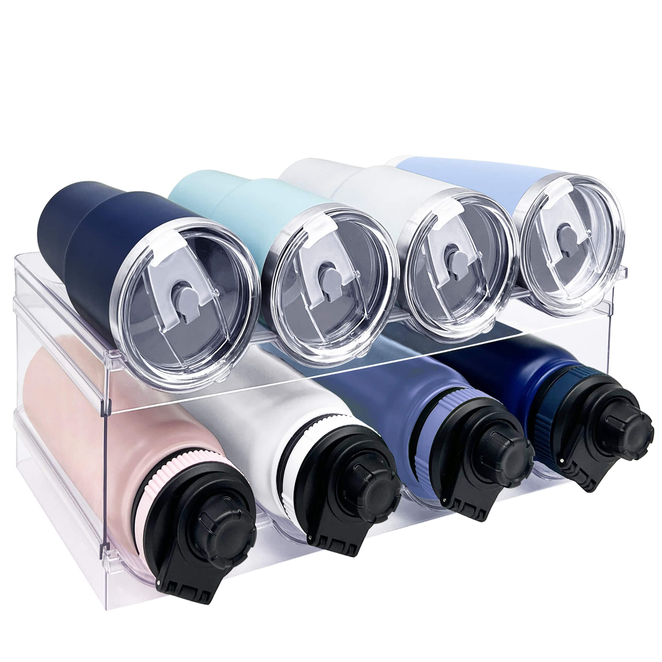 Spaclear 3 Pack Water Bottle Organizer, Stackable Kitchen Home Pantry Organization and Storage Rack, Plastic Water Bottle Holder for Kitchen Cabinet Organizer and Storage, Tumbler Mug Cup Organizer