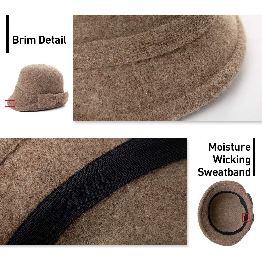 Womens Vintage Wool Felt Cloche Bucket Bowler Hat Winter Foldable Warm Grey