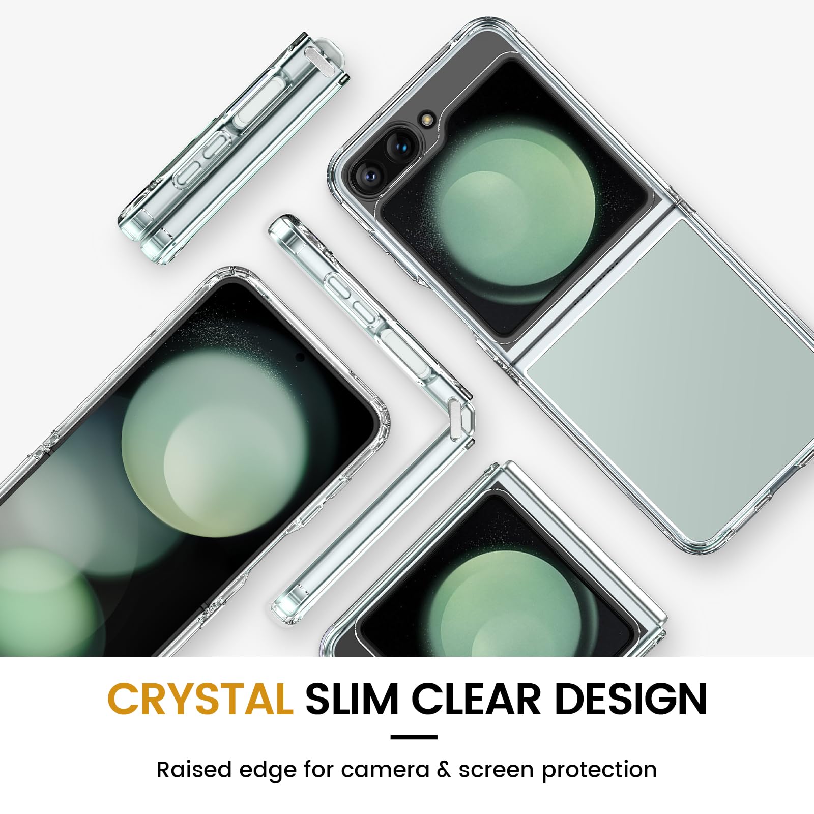 VEGO for Samsung Galaxy Z Flip 5 Case with Screen Protector, TPU Crystal Clear Case, Ultra Slim, Wear-Resistant, Spray Paint Bumper Cover Case for Flip 5 Phone Case - Full Clear