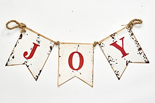 Worth Imports 35" Metal Joy Banner On Rope Sign, SilverRedCream