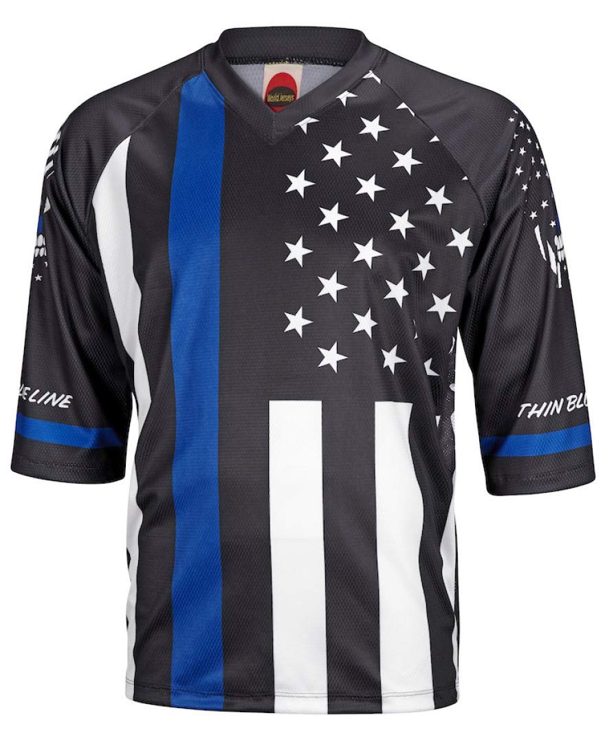 World Jerseys Thin Blue Line Men's 3/4 Sleeve Mountain Bike Jersey (XXX-Large)