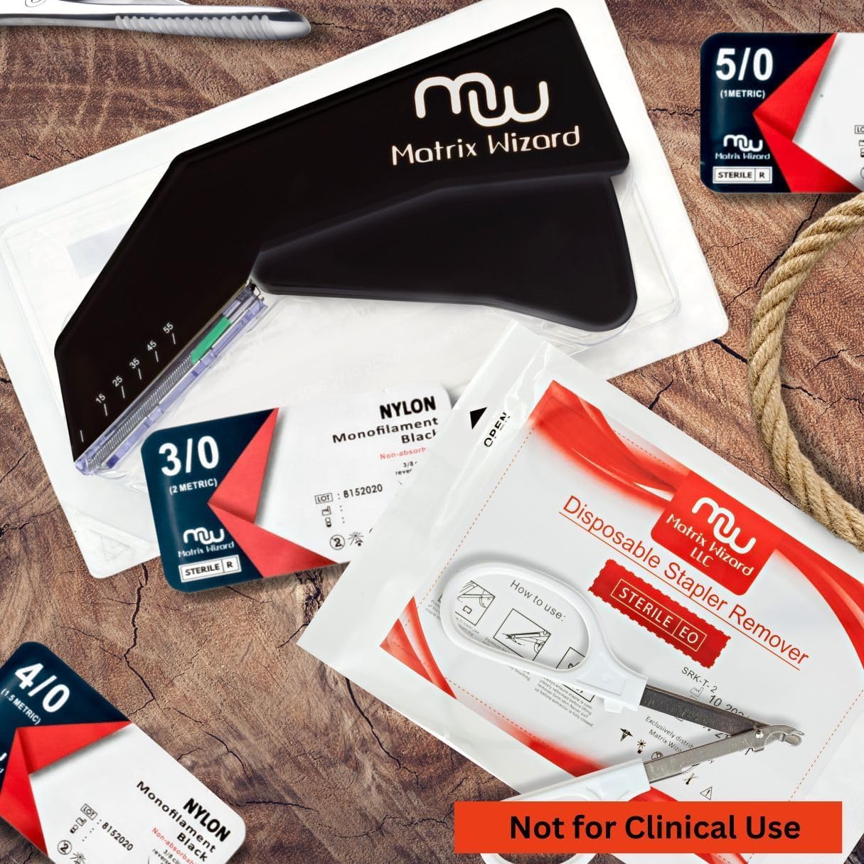 Sutures Thread with Needle Plus Disposable Stapler and Remover Training Tools - First Aid Field Emergency Practice, Trauma Survival Gear, Travel Prepping Practice, Camping Safety Kit