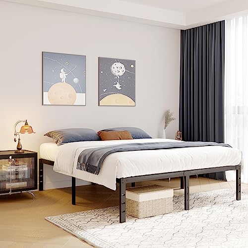 zizin Queen Bed Frame 18 Inch Platform Bedframe Heavy Duty No Box Spring Needed Mattress Foundation with Steel Slats Easy Assembly & Noise Free, Black