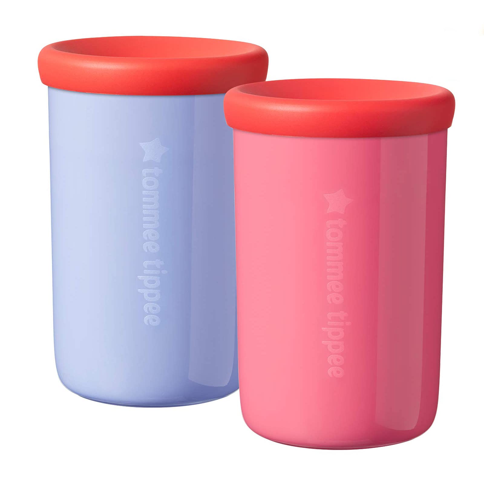 Tommee Tippee Easiflow 360° Spill-Proof Toddler Cup with Travel Lid, Lavender/Cherry, 12+ Months 2 Count (Pack of 1)