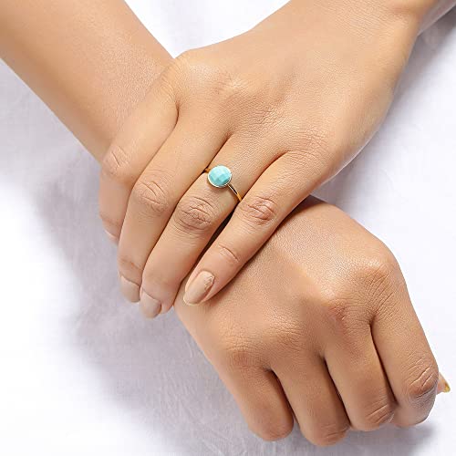 YoTreasure Turquoise Solitaire Ring, Solid 10K Yellow Gold