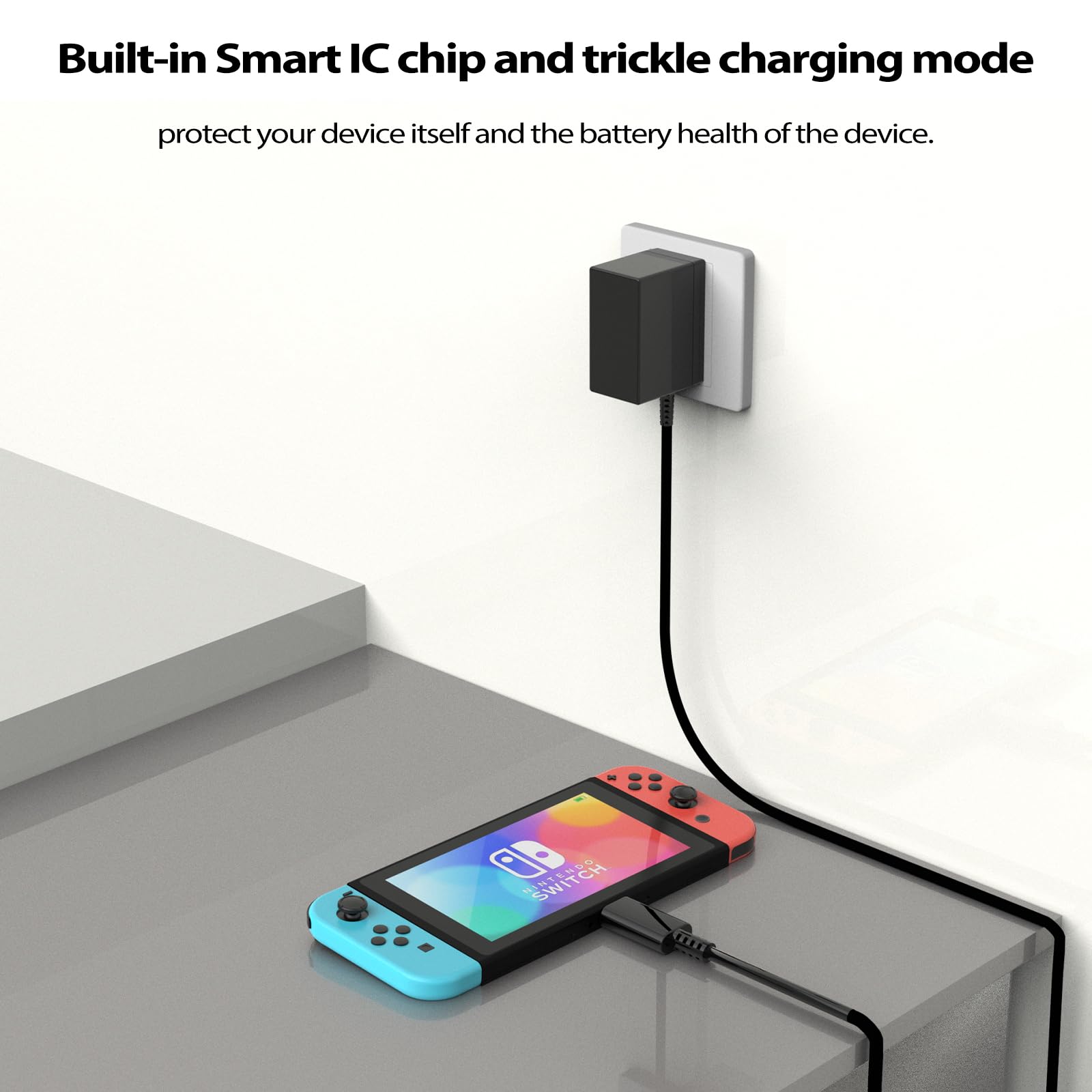 VGAME Switch Charger for Nintendo Switch/Switch OLED/Switch Lite - Fully Charged AC Power Supply Within 2.5H with 5FT USB C Cable, Compatible Android Phone and Switch Dock (Black)