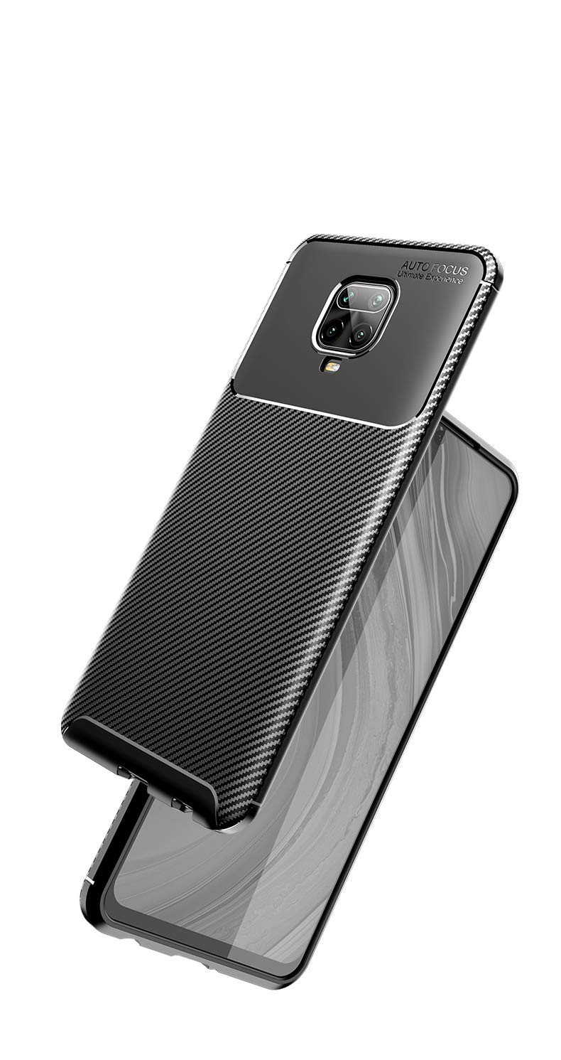 Xiaomi Redmi Note 9 Pro/Redmi Note 9s /Redmi Note 9 Pro Max Case, Silicone Leather[Slim Thin] Flexible TPU Protective Case Shock Absorption Carbon Fiber Cover for Xiaomi Redmi Note 9 Pro Case (Black)