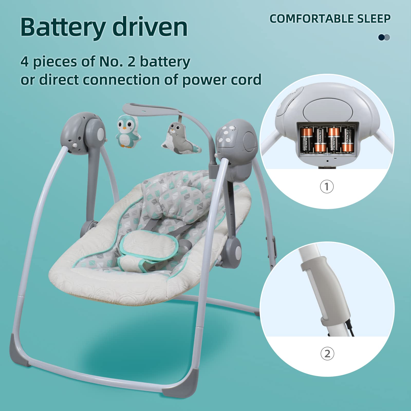 Vannetgo Comfort Portable Swing,Comfort Baby Rocking Chair with Soothing Music,Foldable,Bionic Design, Baby Rests Peacefully (WTY25122)