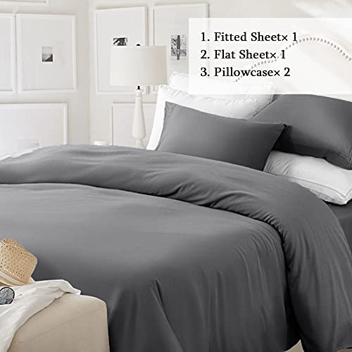 SONORO KATE Bed Sheet Set Super Soft Microfiber 1800 Thread Count Luxury Egyptian Sheets Fit 18-24 Inch Deep Pocket Mattress Wrinkle-4 Piece (Dark Grey, California King)