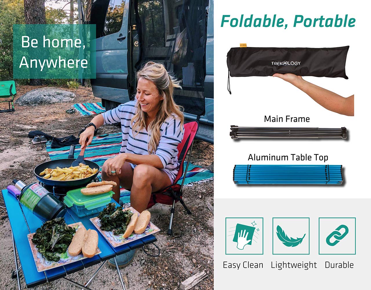 TREKOLOGY Camping Table That Fold Up Lightweight Small Folding Table Portable Folding Camp Table Beach Table for Sand Small Collapsible Side Table