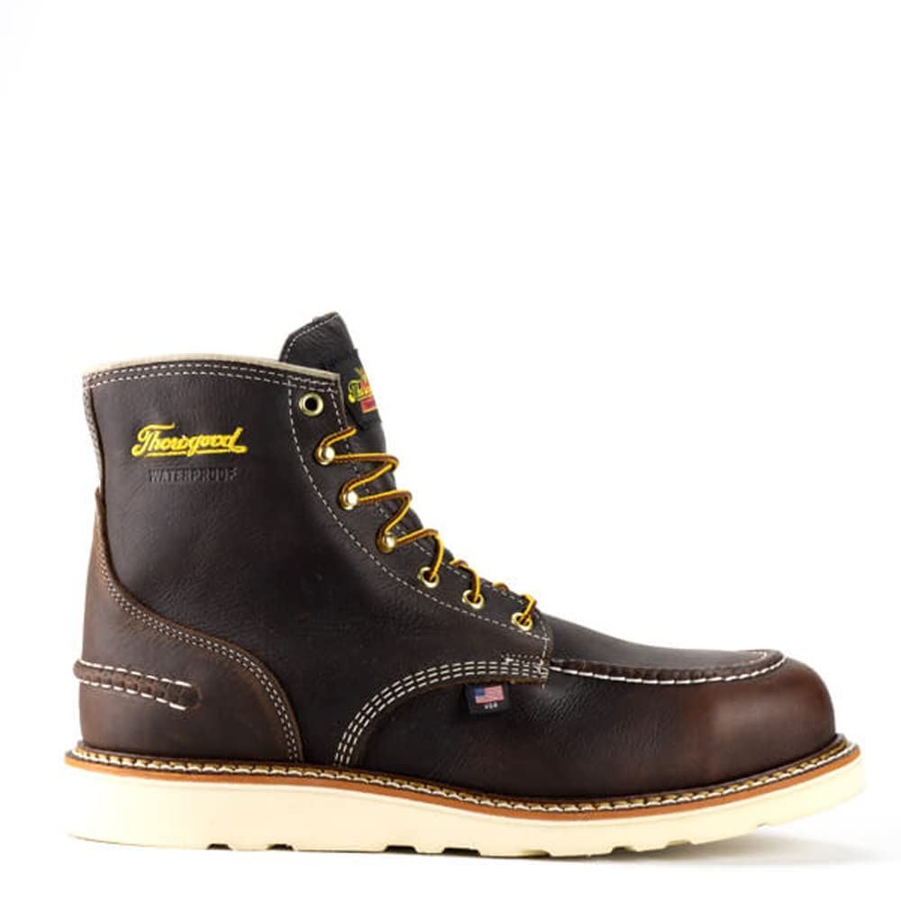 Thorogood 1957 Series 6โ Waterproof Moc Toe Work Boots for Men - Soft Toe, Full-Grain Leather with Slip-Resistant Wedge Outsole and Shock-Absorbing Footbed, Briar Pitstop - 12 D US