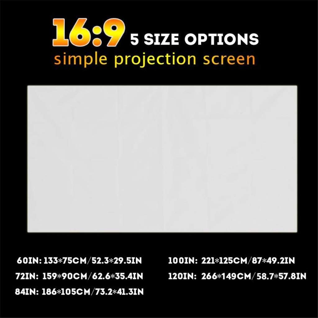 ZZBJ 3D Wall Mounted Projection Screen Canvas LED Projector High Brightness 120 Inch-60inch for Home Theater (Size : 120 inch)