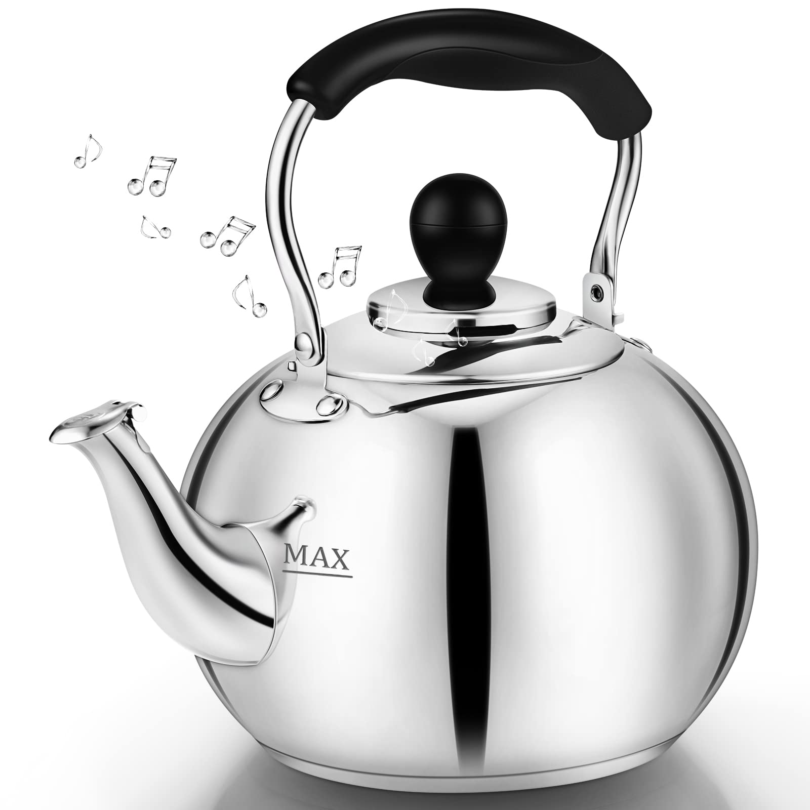 Stove Top Whistling Tea Kettle - 2.64 Quart Tea Kettle, Vintage Tea Pots,Triple Layer Stainless Steel Teapots for Stove Top,Universal Base for Induction Gas | Halogen | Radiant