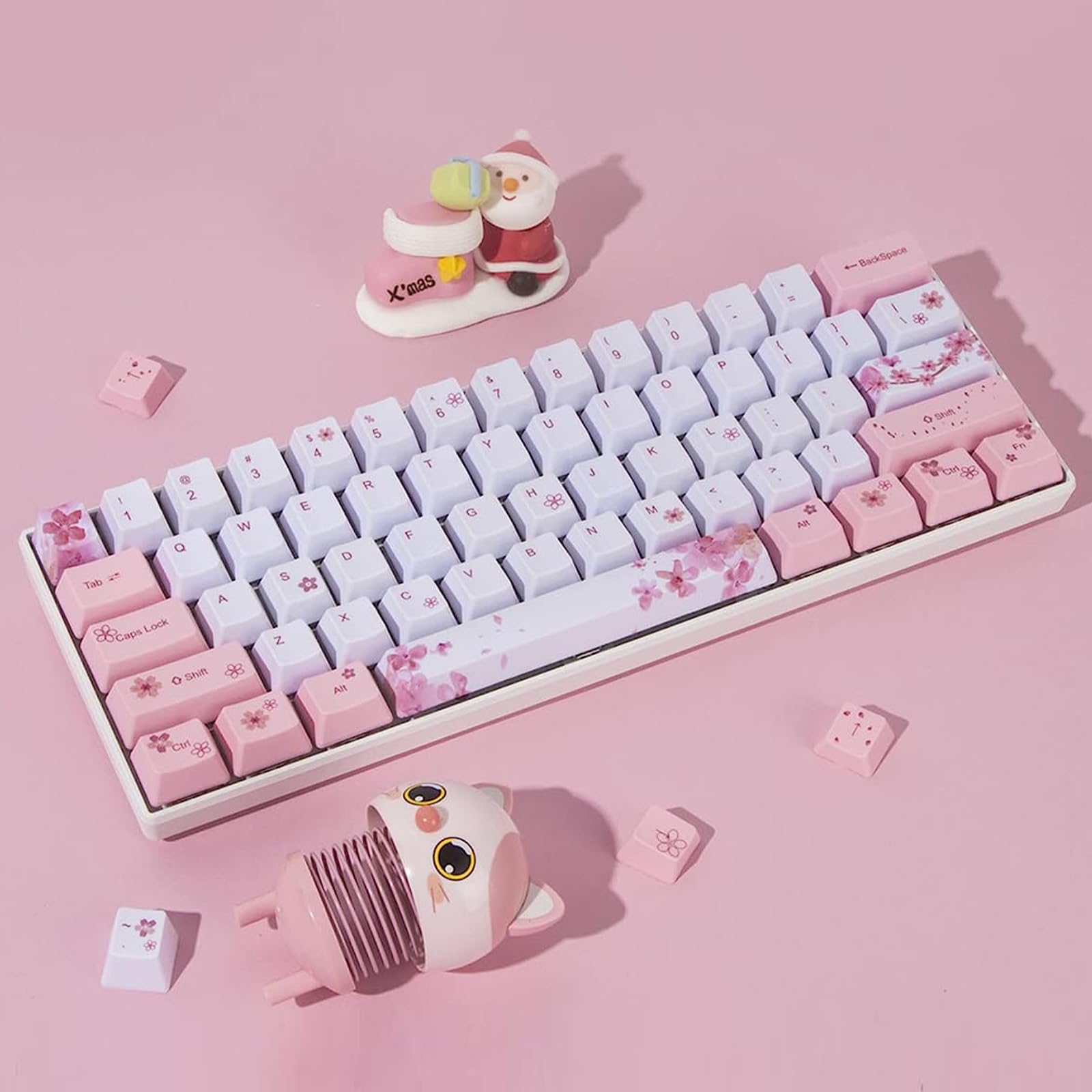 ZMX Cherry Blossom Pink Mechanical Keyboard,60% Compact Hot Swap Blue Switch Dual-Mode Wireless Bluetooth/Type-C Wired RGB Backlit Gaming Keyboard with Ergonomic PBT Keycaps for PC Windows