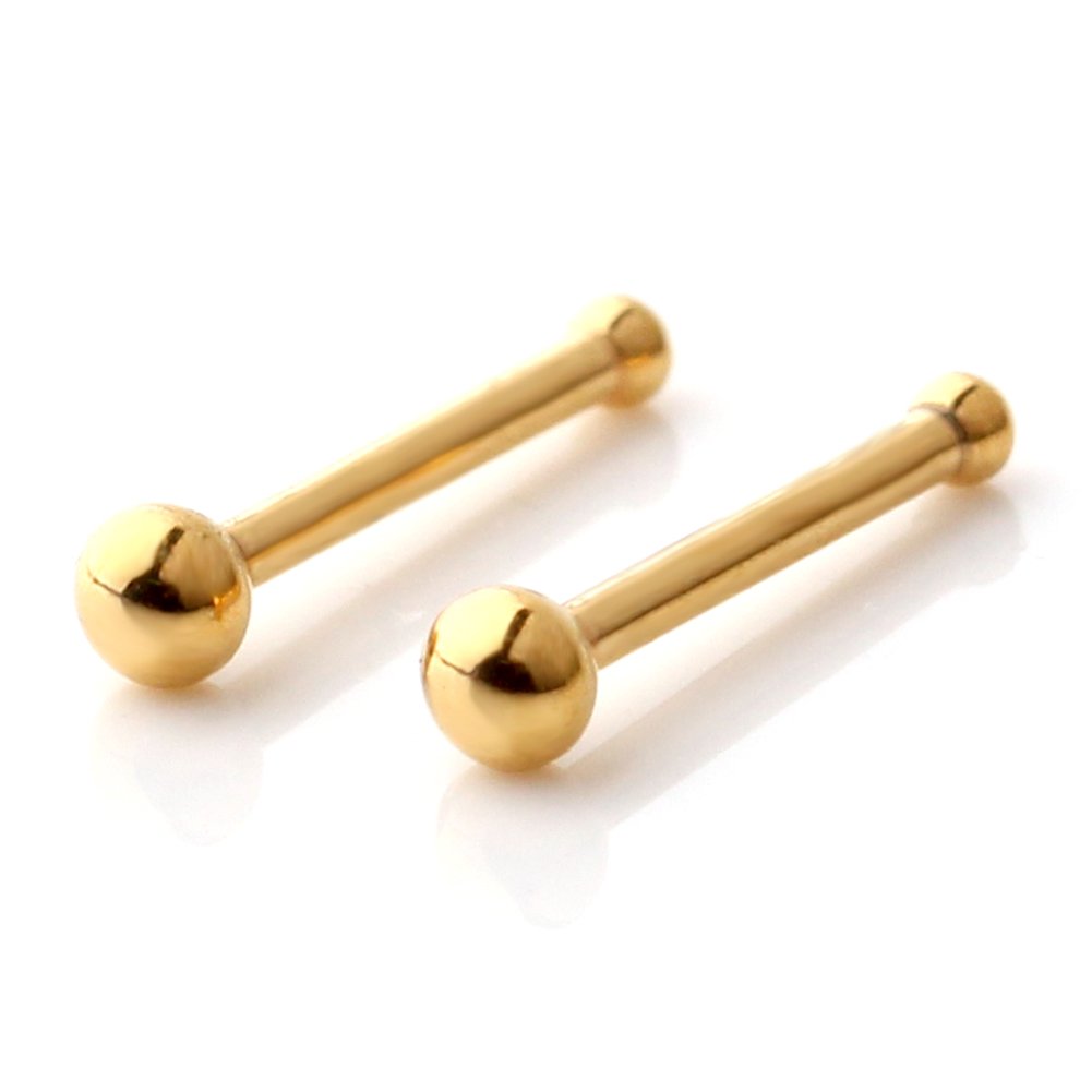 Ruifan 20G(0.8MM) 316L Surgical Steel Nose Bone Studs Rings Pin Piercing Jewelry 2PCS - Gold