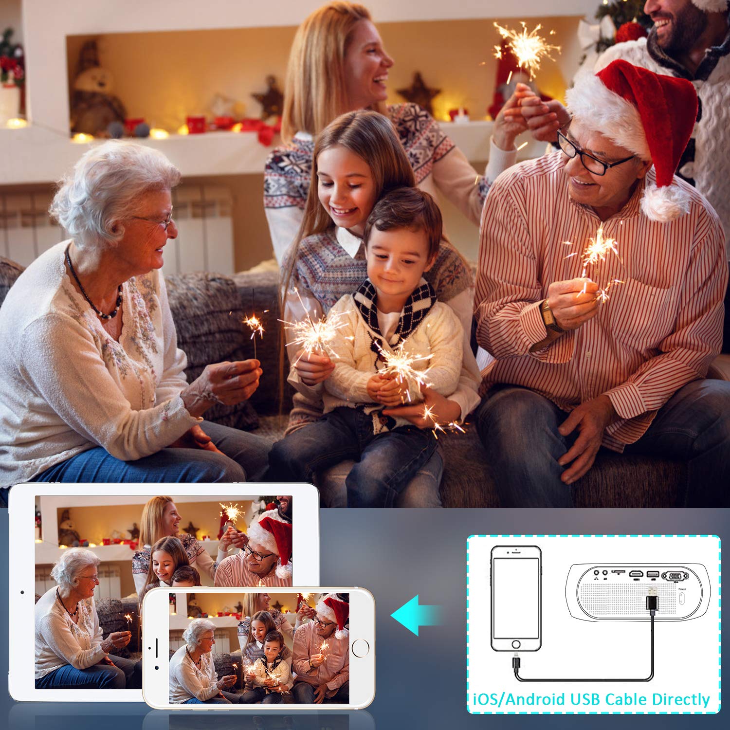 Wireless WiFi Projector, DIWUER 2021 Newest 4500 Lux Portable Mini Projectors for Outdoor Movies, Support Wireless/ USB Cable Mirroring, Compatible with TV Stick, PS4, iPhone, Android, Windows