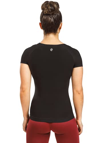 Sweat Shaper Women's Athletic Tee, Short Sleeve High-Performance Compression T-Shirt, Performance Baselayer Workout Shirt (Black, 3X-Large)