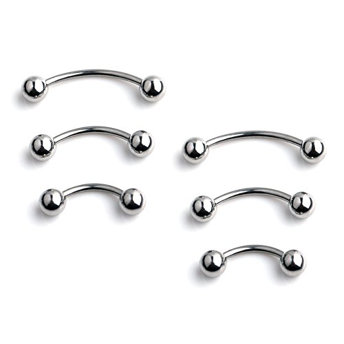 Ruifan 3prs(6pcs) Surgical Steel Tiny Curved Eyebrow Ear Navel Belly Lip Ring Barbell Piercing Jewelry 20g 6mm/8mm/10mm(Steel)