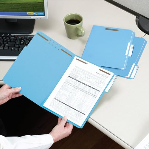 Smead Fastener File Folders, 50 Count, Blue, Reinforced 1/3-Cut Tabs, 2 Fasteners, Letter Size (12040)