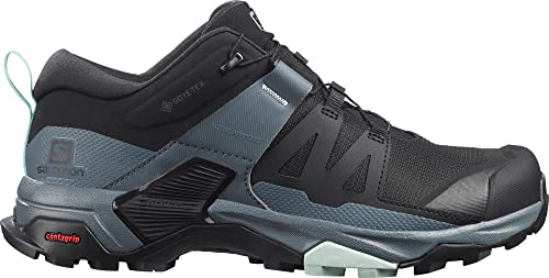 Salomon X Ultra 4 Gore-TEX Hiking Shoes for Women, Black/Stormy Weather/Opal Blue, 7.5