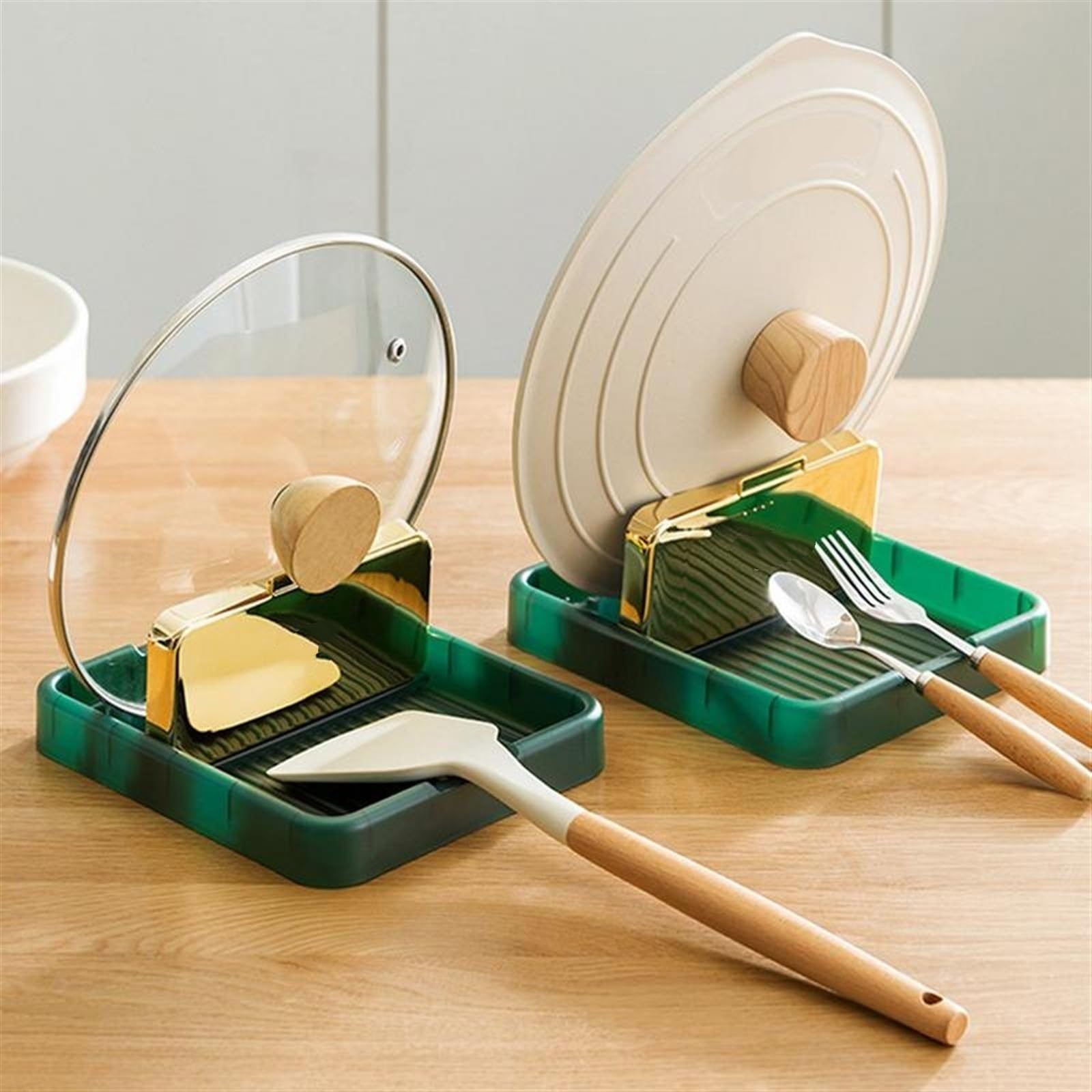SPICLY Tray Kitchen Pot Lid Holder Soup Spoon Shovel Pan Covers Stand Non Slip Pot (Color : Green)