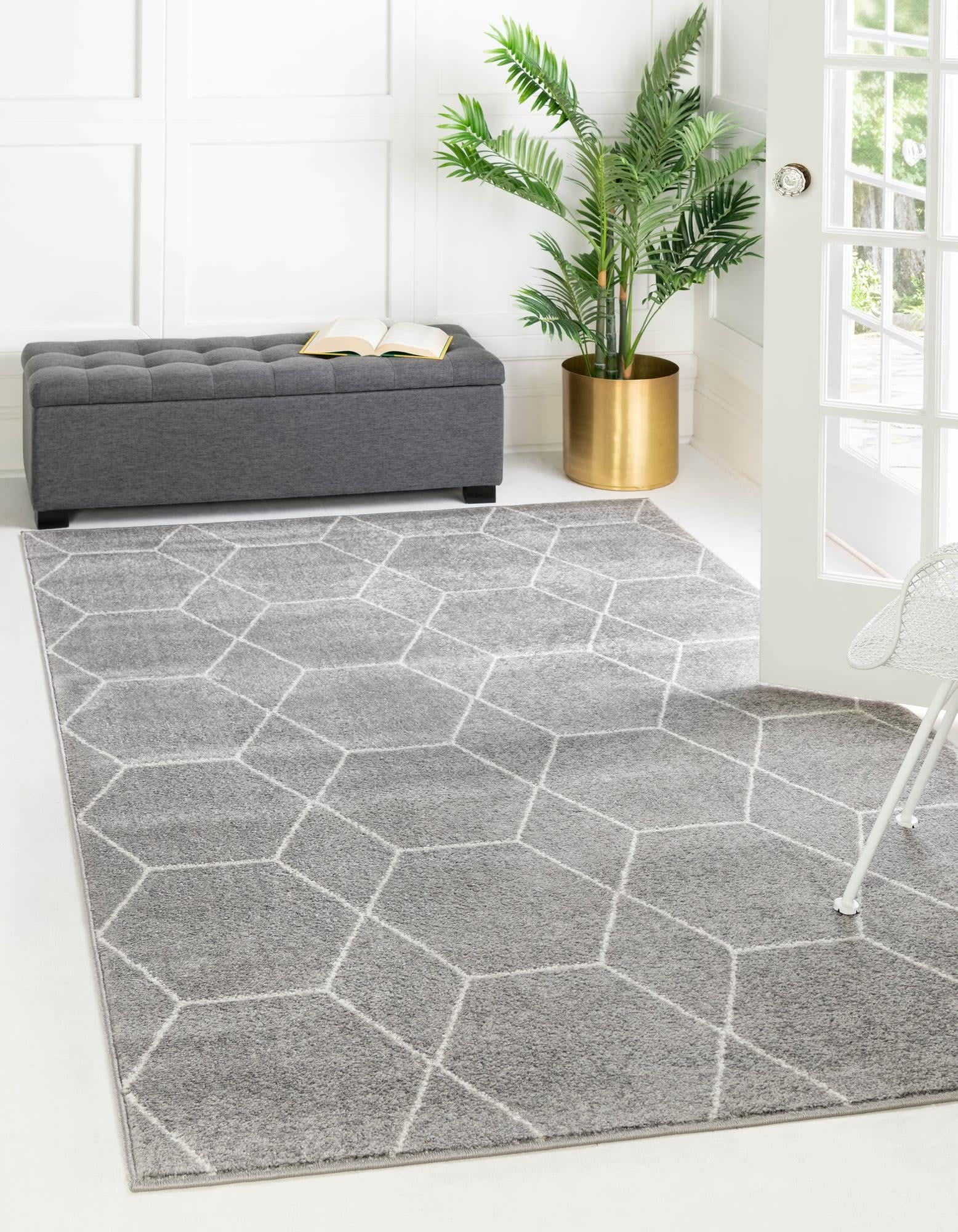 Unique Loom Trellis Frieze Collection Area Rug - Geometric (10' x 13', Light Gray/ Ivory)