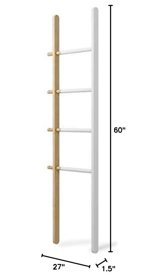Umbra Hub Ladder β Adjustable Clothing Rack for Bedroom or Freestanding Towel Rack for Bathroom | Expands from 16 to 24 inches with 4 Notched Hooks, White/Natural