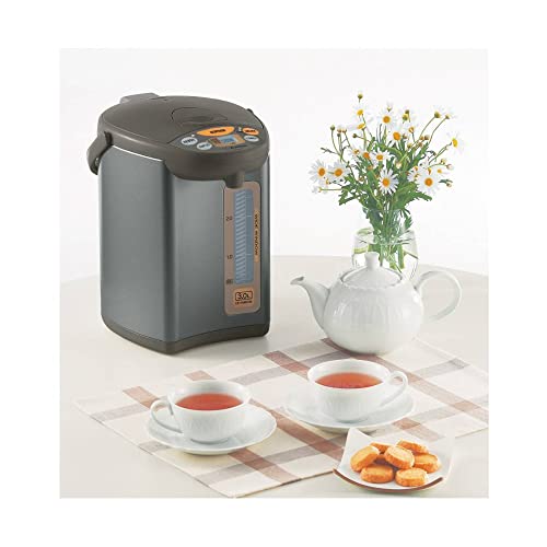 Zojirushi CD-WCC30 Micom 101 oz. Water Boiler and Warmer (Silver Dark Brown) Bundle with Inner Container Cleaner (4 Packets), and Ceramic Tiara Espresso Cup and Saucer Set (2-Pack) (4 Items)