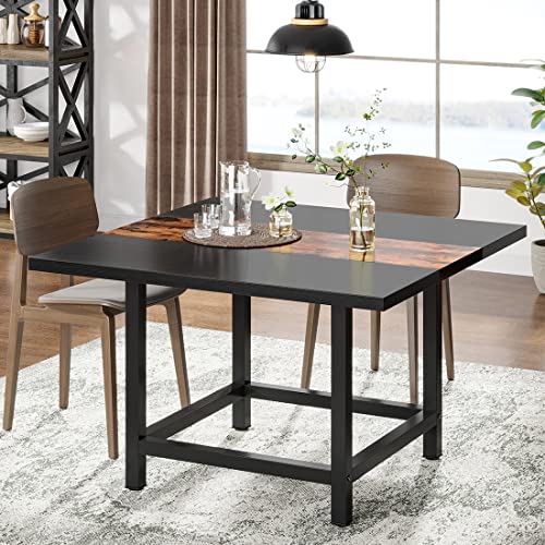 Tribesigns Square Dining Table for 4 People, Farmhouse 39.4"x 39.4" inches Wooden Kitchen Table Patio Table for Backyard &Small Space, Black&Retro (Rusitc&Black)