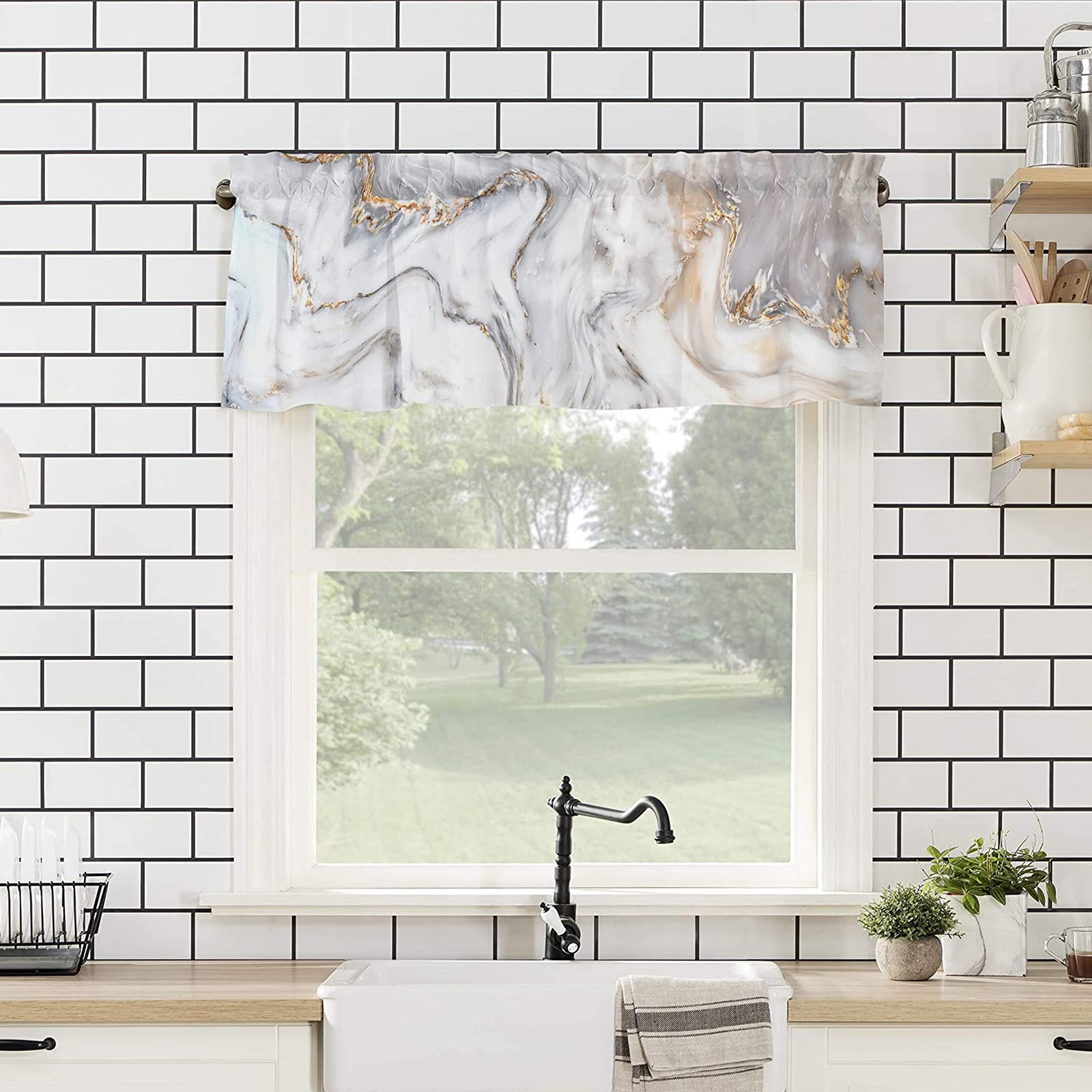 Window Curtains Vanlance Rod Pocket Curtain Drapery for Living Room Kitchen Bathroom, Halloween Pumpkin, Soft&Washable Small Window Treatment Valances, Haunted Mansion, 1 Panel, 54x18inch…