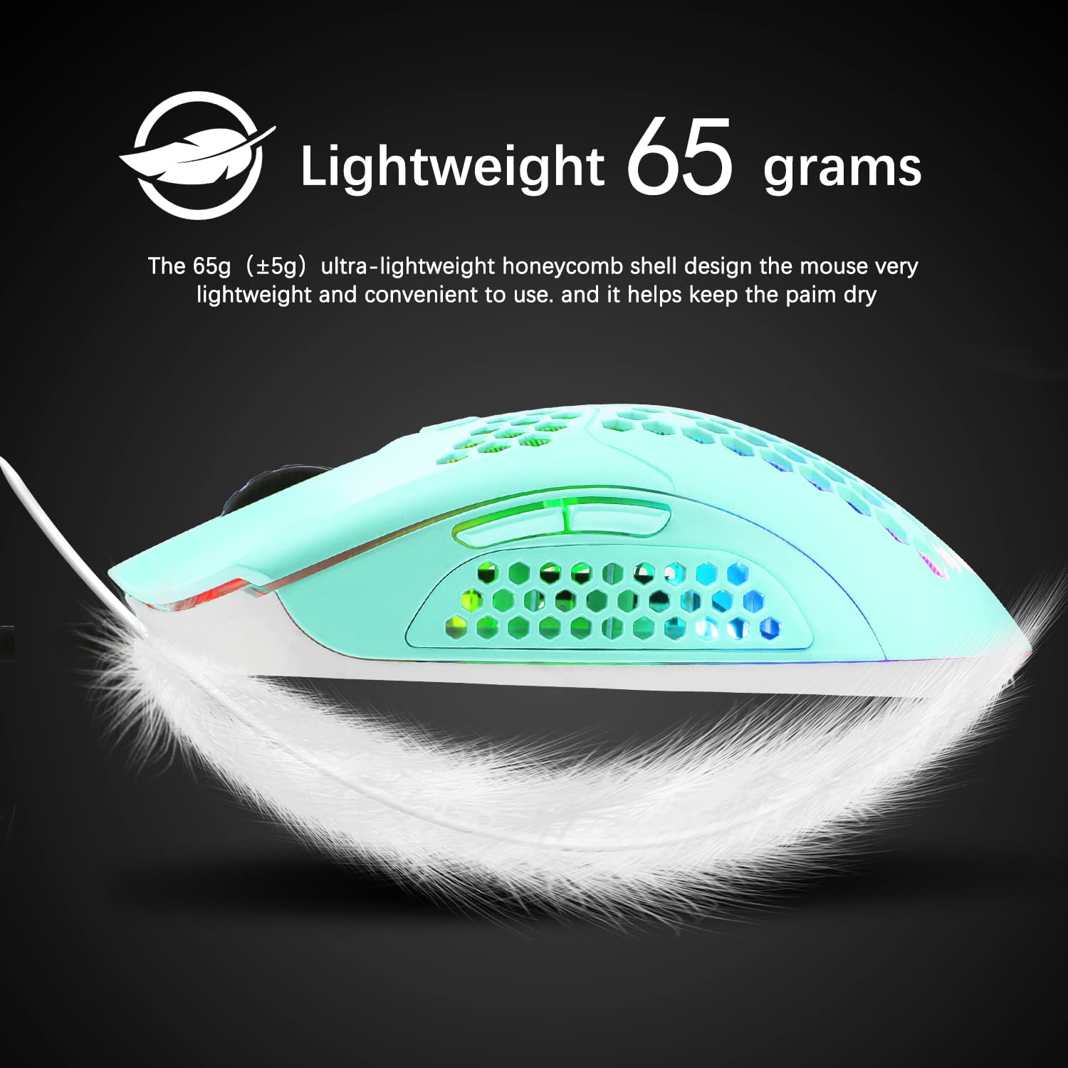 ZIYOU LANG M5 RGB Lightweight Wired Gaming Mouse with 12000 DPI 6 Programmed Buttons,65G Honeycomb Shell,Ultralight Ultraweave Cable,Pixart 3325 Optical Sensor Gamer Mice(Black)