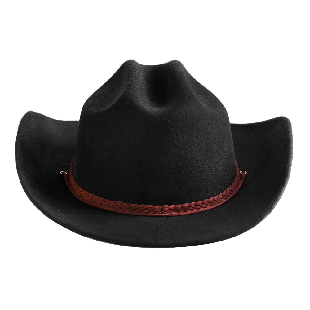 Samplife Western Cowboy Hat Men Mexican Style Cowgirl Wool Felt Fedora Cattleman Adult Outback Black
