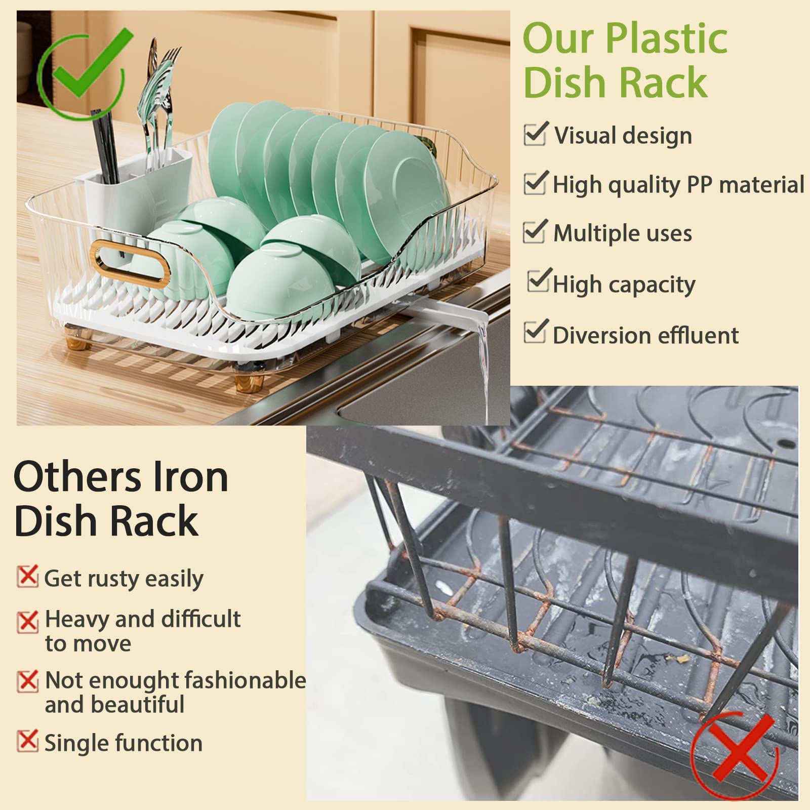 UIFER Dish Drying Rack for Kitchen Counter Sink Organization and Storage, Dish Rack with Drainboard and Utensil Holder Easy to Drain and Clean