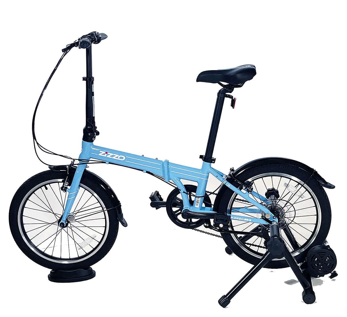 ZIZZO Folding Bicycle Indoor Trainer with Front Wheel Riser Block - FITS 20-INCH Wheel Bikes ONLY - NO EBIKE