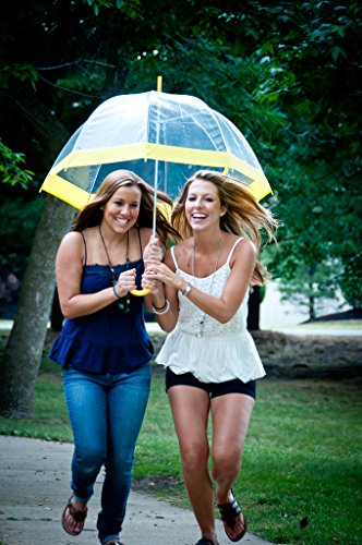 Umbrella Clear Bubble Dome, Rain, Galleria Umbrellas for Kids, Men and Woman (Yellow Trim, One Size)