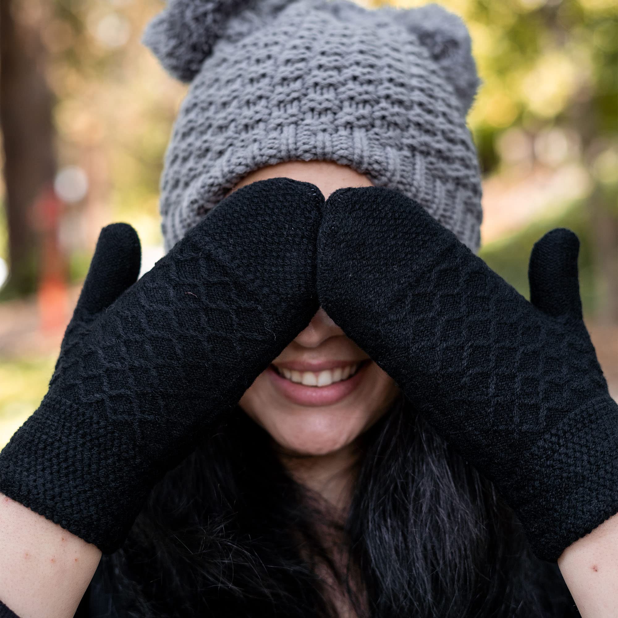 Verabella Womens Mittens Cold Weather Winter Knit Mittens for Women Warm Lining Winter Mittens Women,2 Pairs,Off-white/Black
